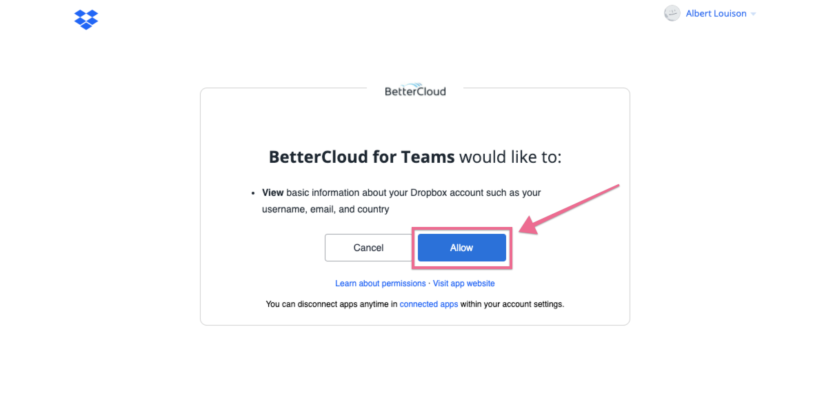 Installing BetterCloud for your Dropbox Team