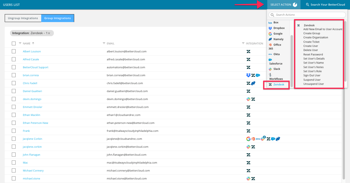Zendesk in BetterCloud