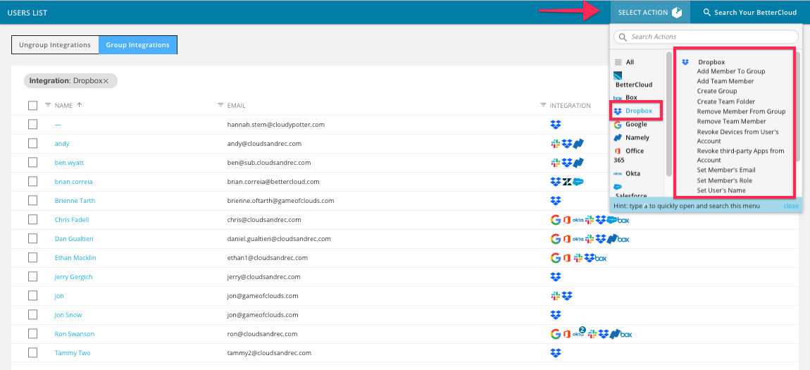 Dropbox in BetterCloud