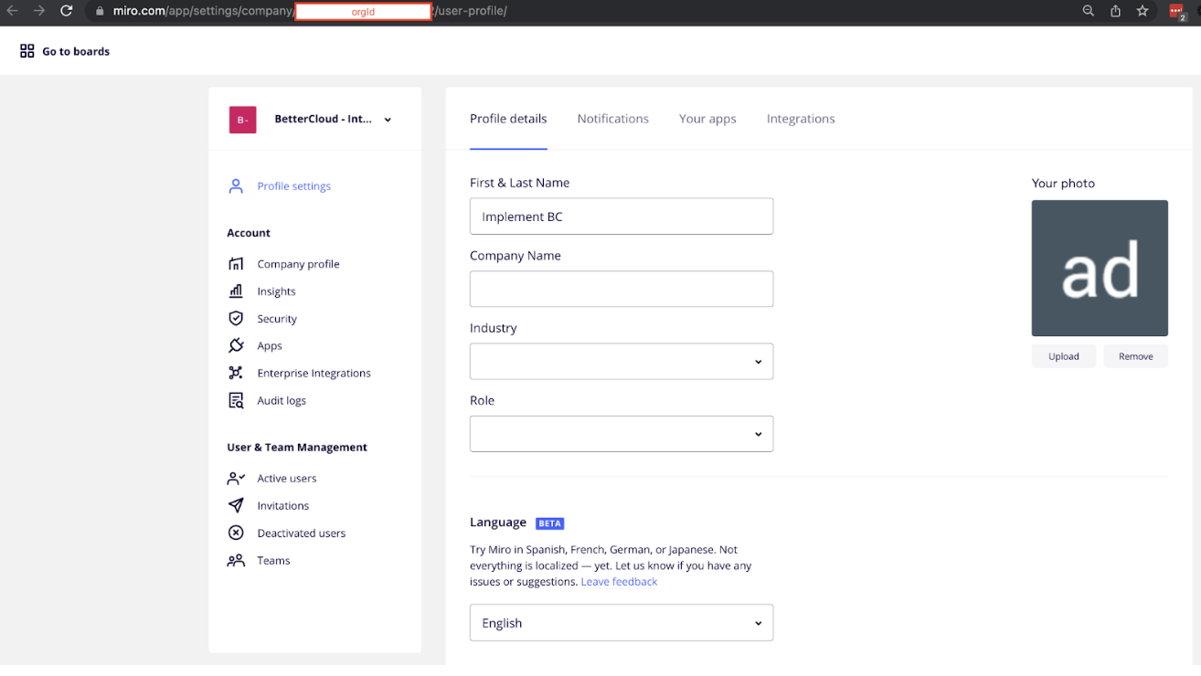 Integrating Miro with BetterCloud