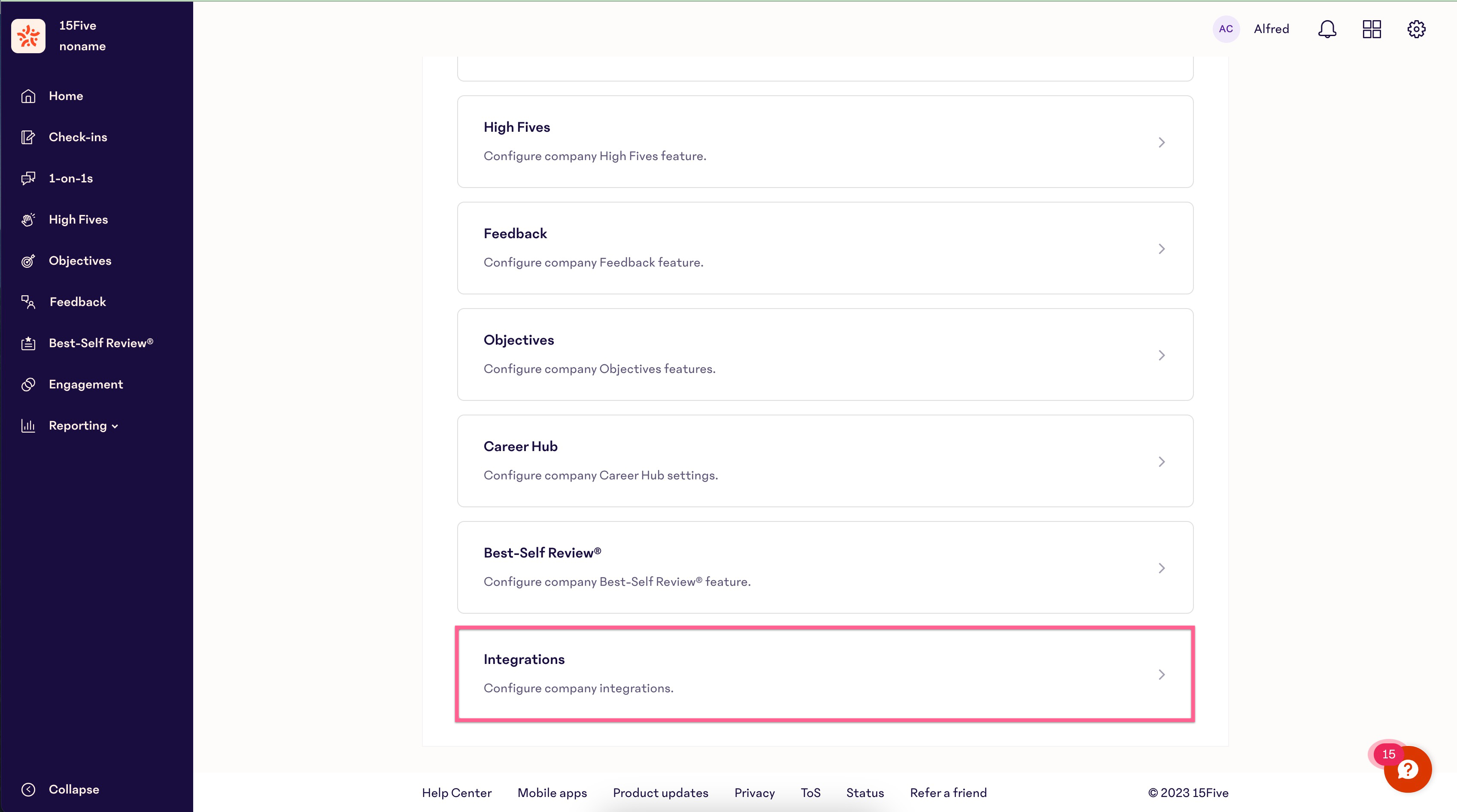 Integrating 15Five with BetterCloud