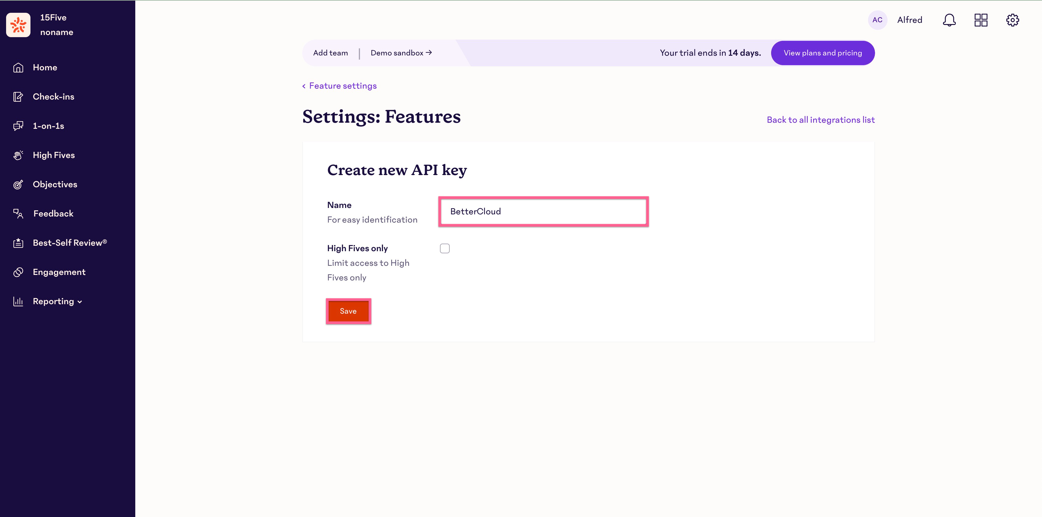 Integrating 15Five with BetterCloud